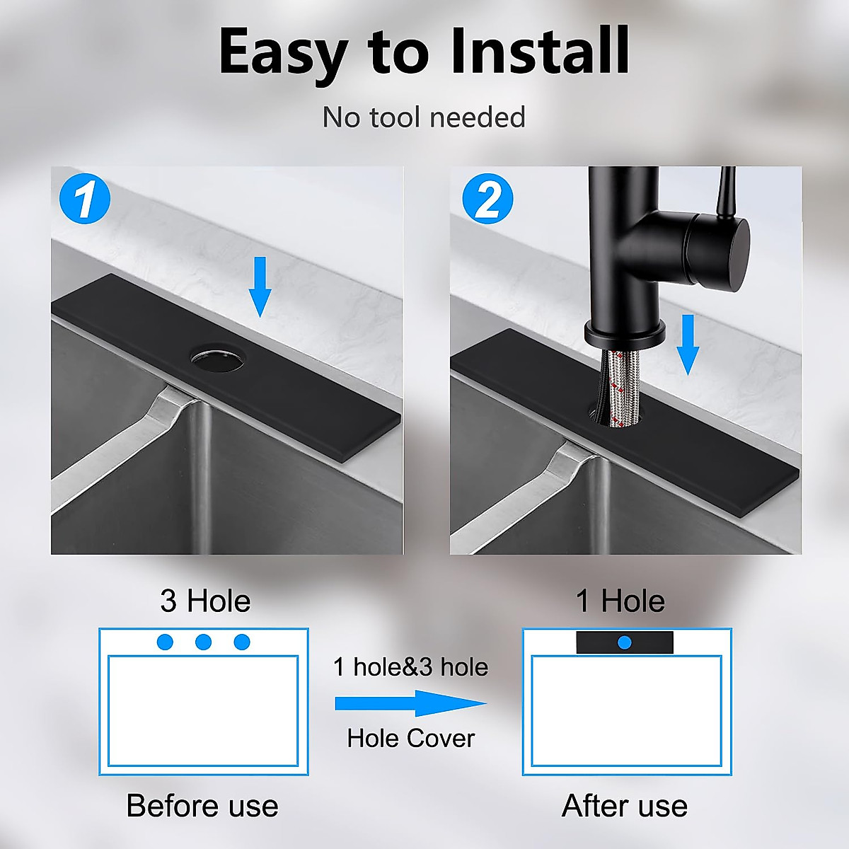KWODE 10”Black Square Hole Cover Deck Plate for Kitchen or Bathroom Sink, Stainless Steel Escutcheon Plate for Covering Unused Mounting Holes
