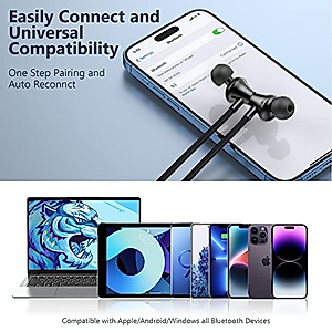 Bigtruely Wireless-Earbuds-Bluetooth-Headphones-Neckband in-Ear, Magnetic Earphones Built-in Microphone,12H Listening Time Bass Waterproof Neck Ear Buds for Running Cycling Gym Sport Workout, Silver