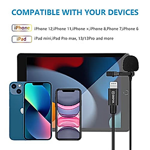 BOYA Lavalier Lightning Microphone for iOS iPhone 11 Vlog, 20 ft/6m by-M2 Lapel Universal Mic with Lightning Plug Adapter for iPhone 11 10 X 8 7 MAC YouTube Video Facebook Live