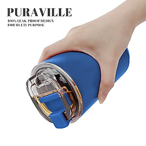Puraville Insulated Tumblers with Lid, 14 oz Travel Coffee Mug Stainless Steel Vacuum Cup, Leak Proof Reusable Double Walled Coffee Tumbler for Iced and Hot Drinks, Klein Blue
