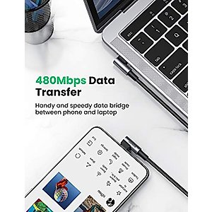 UGREEN Type C to Type C Cable 60W USB C Charger Cable 90 Degree Compatible with with MacBook Pro 2022, iPad Pro 2022, Samsung Galaxy S23/S22/Z Fold/Z Flip, Google Pixel 7/6a, Switch, etc. 3.3FT
