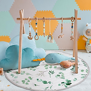 Wesiti Baby Play Mat Non Slip 40 x 40'' Large Baby Activity Mat Round Tummy Time Washable Foldable Floor Pads for Infant Nursery Room Indoor Outdoor(Eucalyptus Leaf)