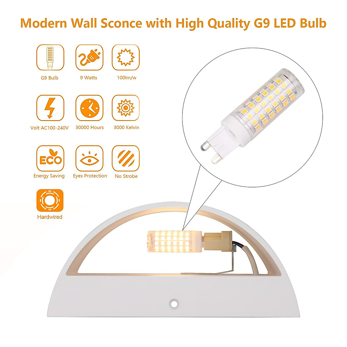 Aipsun Aluminum Modern Indoor LED Wall Sconce Hardwired Interior Wall Lights Set of 2 Up and Down Wall Mount Light for Living Room Bedroom Hallway Corridor Warm White 3000K(with G9 Bulbs)