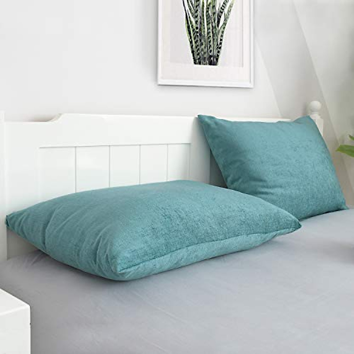 CaliTime Pack of 2 Cozy Standard Pillow Shams Cases for Bed Bedding Decoration Solid Dyed Soft Chenille 20 X 26 Inches Teal