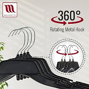 Mainetti 484 Recycled Black Plastic Hangers - 200 Pack with Rotating Metal Hook and Notches for Straps, Great for Shirts/Tops/Dresses, 17-Inch