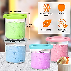 4 Pack Creami Pints and Lids for Ninja, Ice Cream Containers Compatible with Ninja Creami NC299AM C300s Series Ice Cream Maker, Replacement Pints Containers and Lids, BPA-Free & Dishwasher Safe