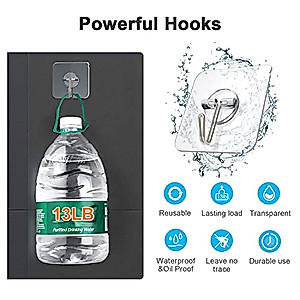 Znben Adhesive Hooks, Reusable Utility Hooks Heavy Duty 13LB Wall Hooks Transparent Seamless Hooks Waterproof and Oil Proof for Kitchen Bathroom Ceiling Office Window 10 Pack