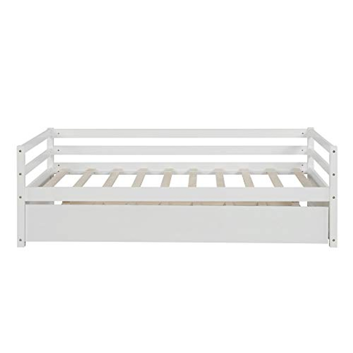 Hanway Twin Daybed with Trundle – Pine Wood Material Bed Frames – Elegant Furniture for Compact Rooms – Bedroom Accessories Ideal for Small Living Spaces – Classic White Paint Coating