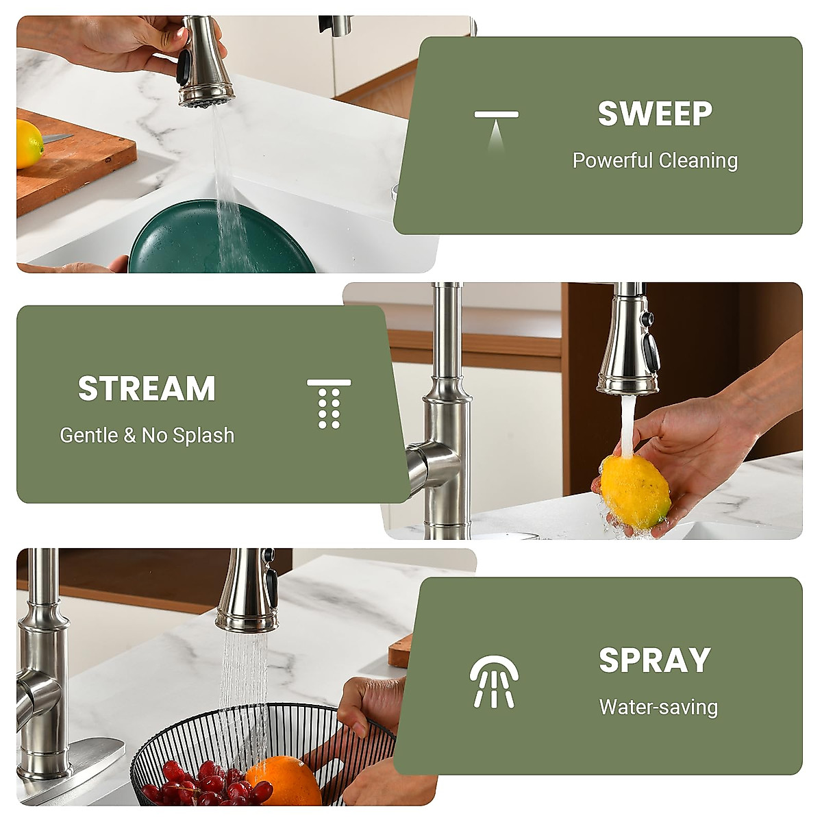 BLYLUND Commercial Kitchen Faucet with Pull Down Sprayer, One Hole Single Handle High Arc Pull Out Farmhouse Sink Faucets,Brushed Nickel