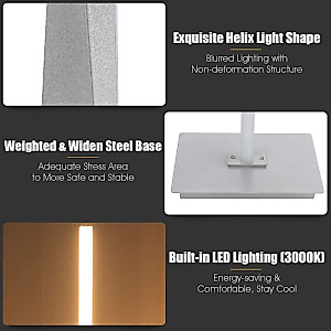 Tangkula Helix LED Floor Lamp for Living Rooms, 48 Inch Modern Tall Bright Contemporary Standing Pole Light with Built-in Foot Switch, for Bedrooms & Offices (Silver)