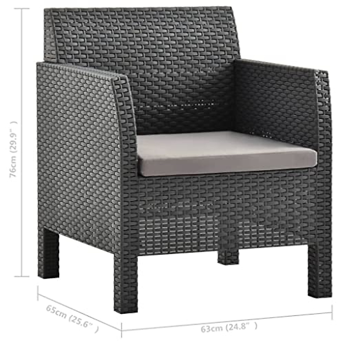 ZQQLVOO Patio Chairs with Cushions,Armchair,Dining Chairs,Leisure Chairs,Garden Chairs,for Swimming Pools,Decks,Gardens,Backyards,2 pcs PP Rattan Anthracite