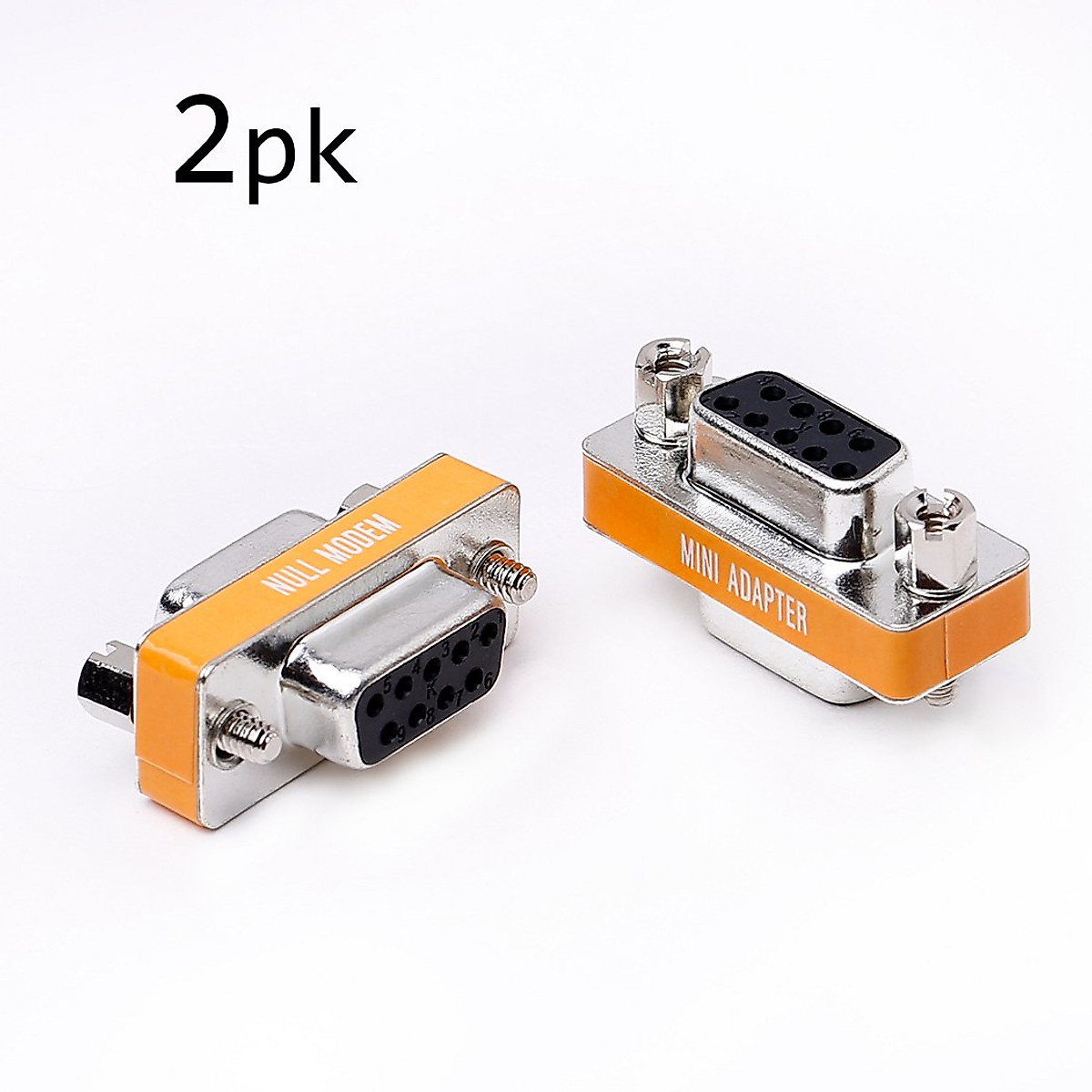 Arnorin DB9 Null Modem Female to Female Slimline Data Transfer Serial Port Adapter 2 Pack
