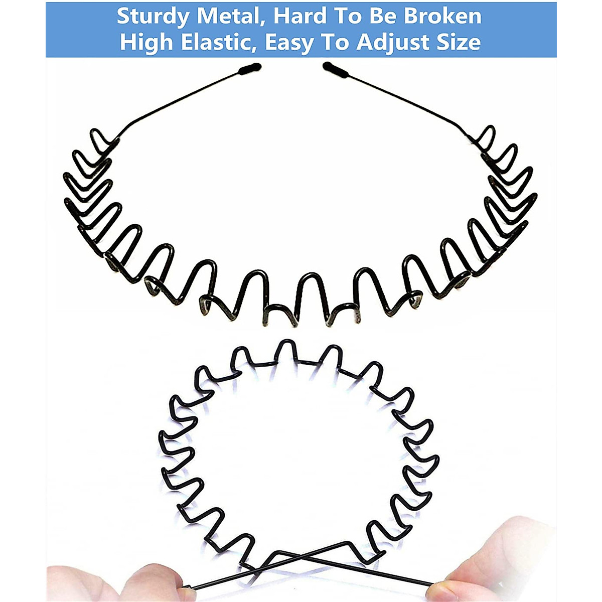 bodbop Metal Hair Band for Men Headband Women Bands Unisex Black Wavy Spring Outdoor Sports Headbands Men's Hoop Clips Accessories Simple Elastic Non Slip Head Headwear