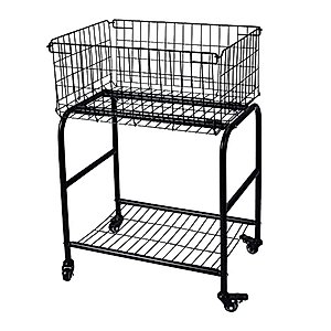 Rolling wire Laundry Basket with Wheels,Metal luandry cart for Room Organizer, garment laundry and storage (Black)