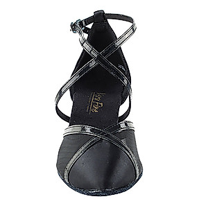 Very Fine Dance Shoes - Ladies Standard, Smooth, Waltz Ballroom Dance Shoes - 9622-2.5-inch Heel and Foldable Brush Bundle - Black Satin - Black Mesh - 7.5