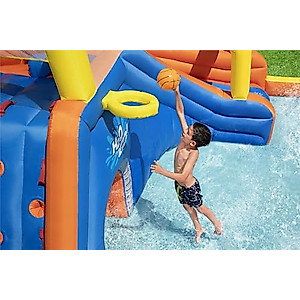 Bestway H2OGO! 18 x 16.5 x 8.7 Foot Super Double Racing Super Speedway Kids Inflatable Water Park with Air Blower, Ground Stakes, and Storage Bag
