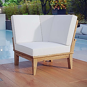 Modway EEI-1146-NAT-WHI-SET Marina Premium Grade A Teak Wood Outdoor Patio, Corner Sofa, Natural White