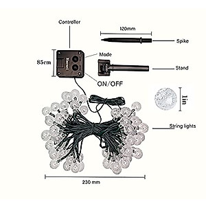 Solar String Lights Globe 38 Feet 66 Crystal Balls Waterproof LED Fairy Lights 8 Modes Outdoor Starry Lights Solar Powered String Light for Garden Yard Home Party Wedding Decoration (Warm White)