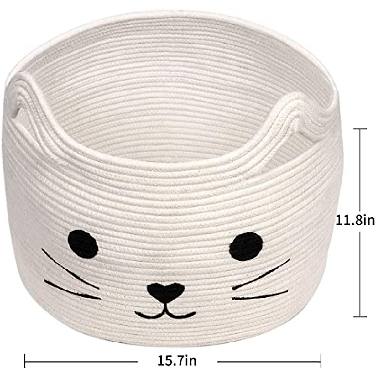 HiChen Large Woven Cotton Rope Storage Basket, Laundry Basket Organizer for Towels, Blanket, Toys, Clothes, Gifts | Pet Gift Basket for Cat, Dog - 15.7" L×11.8" H