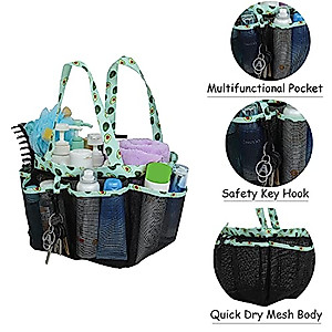 Mesh Shower Caddy Tote for College Dorm Room Essentials, Hanging Large Portable Shower Tote Bag Toiletry Organizer with Key Hook for Bathroom Accessories(nyg)