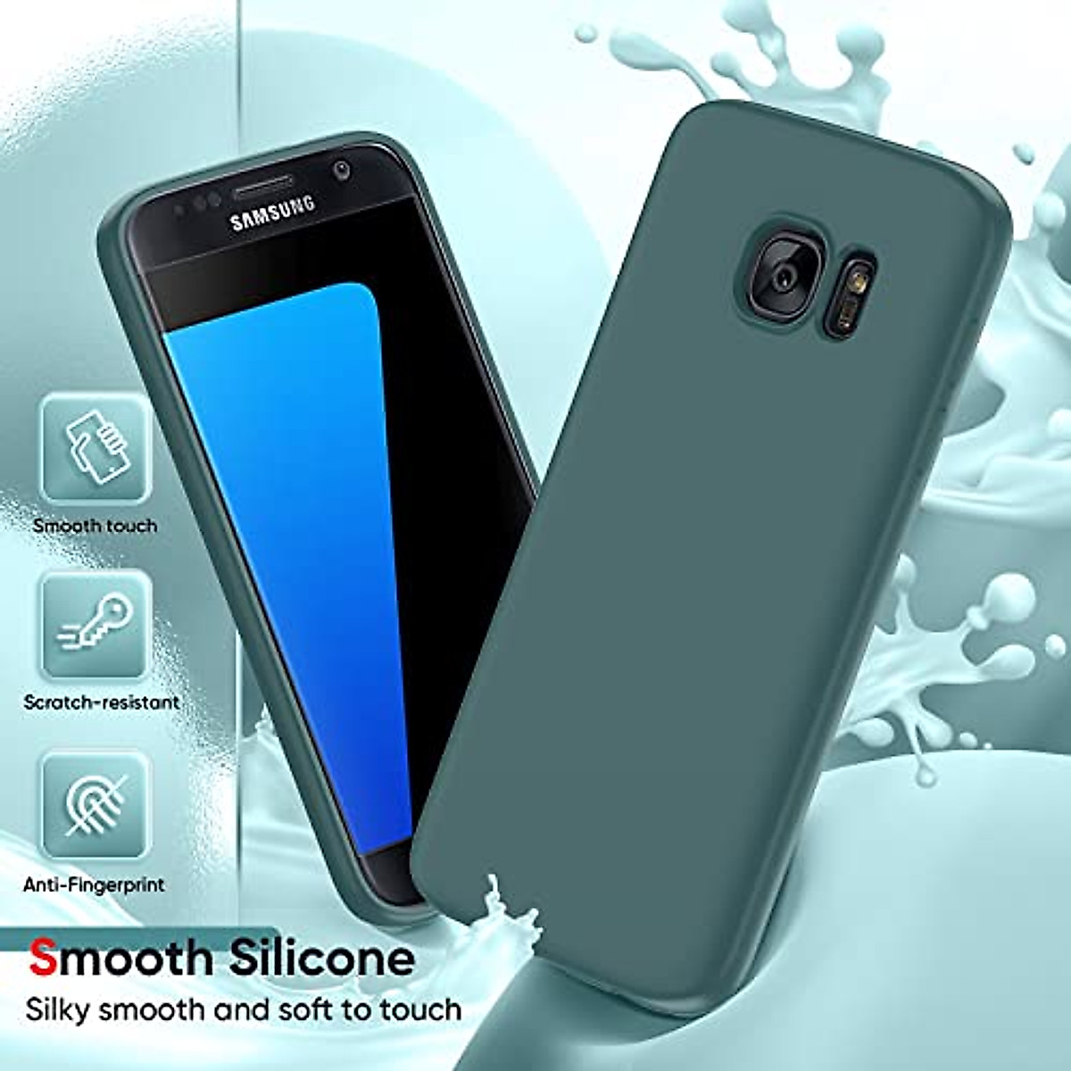 LeYi for Galaxy S7 Case, Samsung S7 Phone Case with 2 Pack Tempered Glass Screen Protector for Women Men, Liquid Silicone Slim Silky-Soft Gel Rubber Phone Case Cover for Samsung Galaxy S7, Green