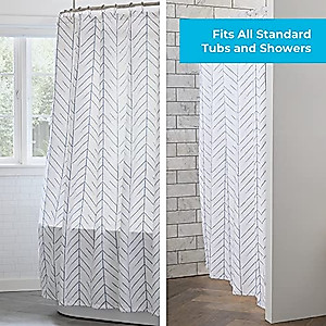Linenspa Blue Herringbone Shower Curtain –Water Resistant, Wrinkle Resistant, Machine Washable, Polyester Shower Curtain - Dorm Room Essentials 72 x 72
