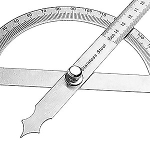 XMHF 0-180 Degree Stainless Steel Protractor Angle Finder with 0-150mm Arm Measuring Ruler Tool