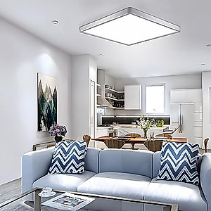 12inch 24W LED Flush Mount Ceiling Light, 5000K Daylight White LED Ceiling Light, 3200LM Flat Square LED Ceiling Lamp for Bedroom, Kitchen, Living Room, Silver