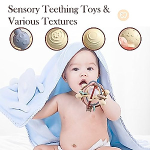 Baby Sensory Teething Toys - Baby Teether - Montessori Toys for Babies - Baby Rattles Shower Gifts for Boys Girls 0 3 6 9 12 18 Month 1 One Year Old Infant Newborn Toys - Baby Travel Toys