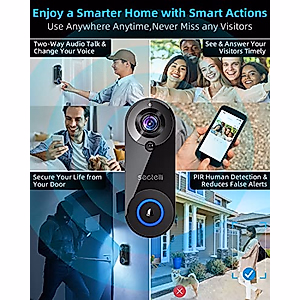 sectelli 2023 Enhanced Doorbell Camera Wireless, Support WiFi at 5GHz Mixed with 2.4GHz, Support Link to Alexa Speaker, 1080P Video, 2-Way Audio,Battery Powered,Smart Video Doorbell