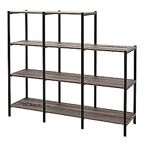ClosetMaid Ladder Step Bookcase, 4 Tier, 5 Shelves, Display Shelf for Living Room or Office, Industrial Black Metal and Wood, Weathered Gray