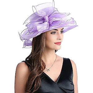 ORIDOOR Women's Organza Cloche Bowler Hat Derby Fascinator for Tea Party Bridal Wedding Hat 011C1-Light Purple