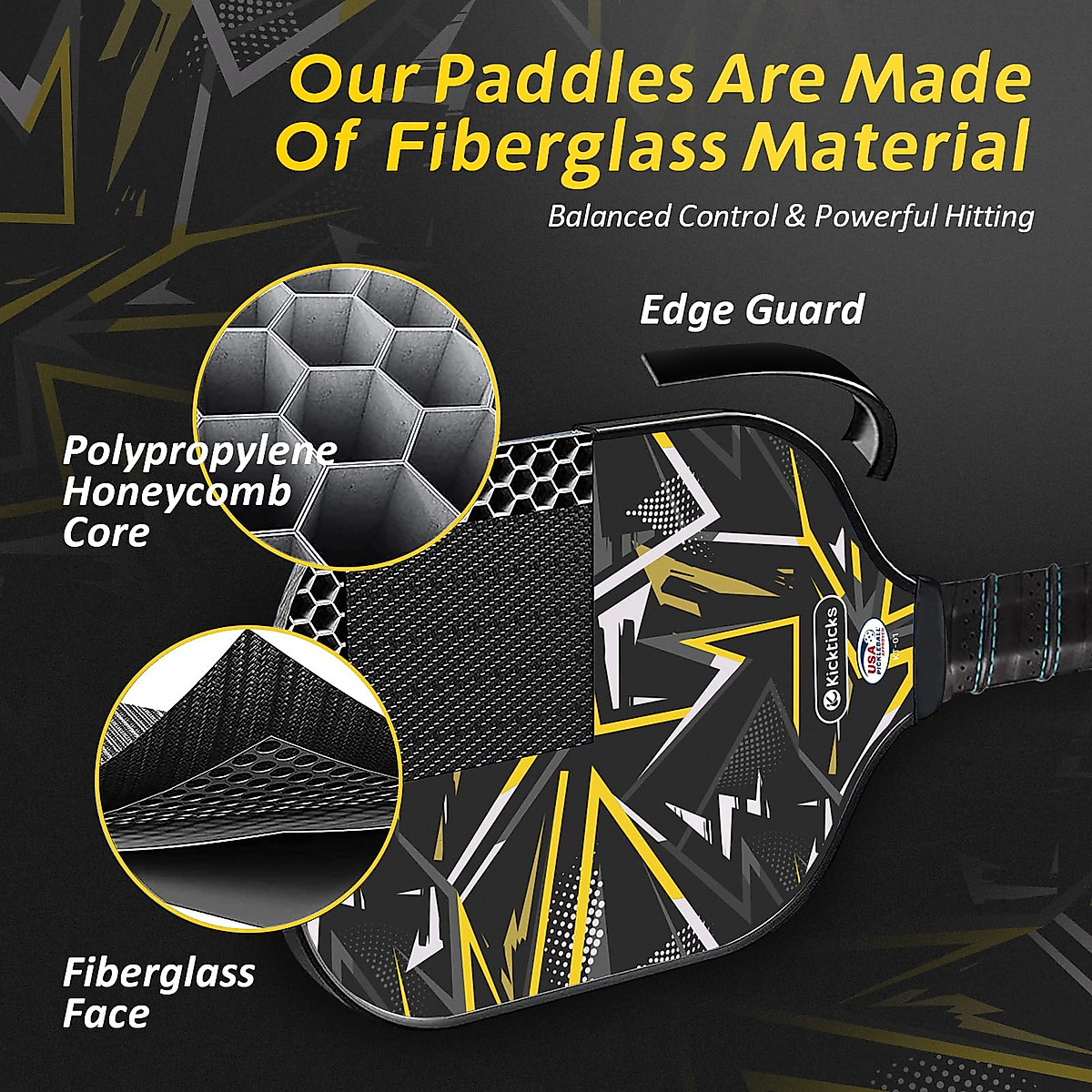 Kickticks 2024 Pickleball Paddles Set - USAPA Approved Carbon Fiber, Graphite Surface, Comfort Grip - Lightweight, Balls & Bag - Ideal for Beginners