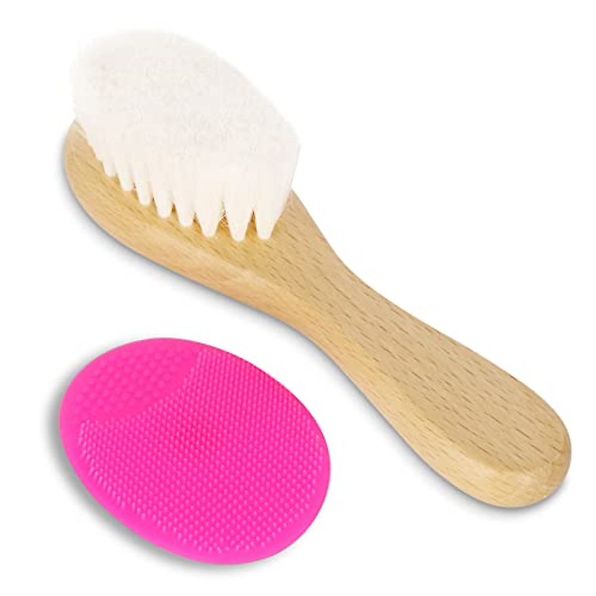 Eycikafa Baby Hair Brush, Goat Bristles Brush and Baby Cradle Cap Brush Set for Cradle Cap Treatment Wood Bristle Brush for Newborns and Toddlers (2 Piece)