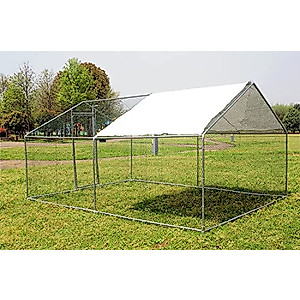 Large Metal Chicken Coop for 25 Chickens Walk in Poultry Cage Heavy Duty Spire Shaped Chicken Run House Outdoor Chicken Pen Wire Fence Enclosure for Yard with Waterproof & Anti-UV Cover 13x10x6.6Ft