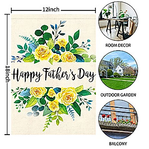 WODISON Happy Father's Day Garden Flag Floral Rose Daddy Papa Vertical Flag 12 x 18 Inch Double Sided Burlap Outdoor Decoration for Grandpa Father's Day Gift Outdoor Home Decor (ONLY FLAG)