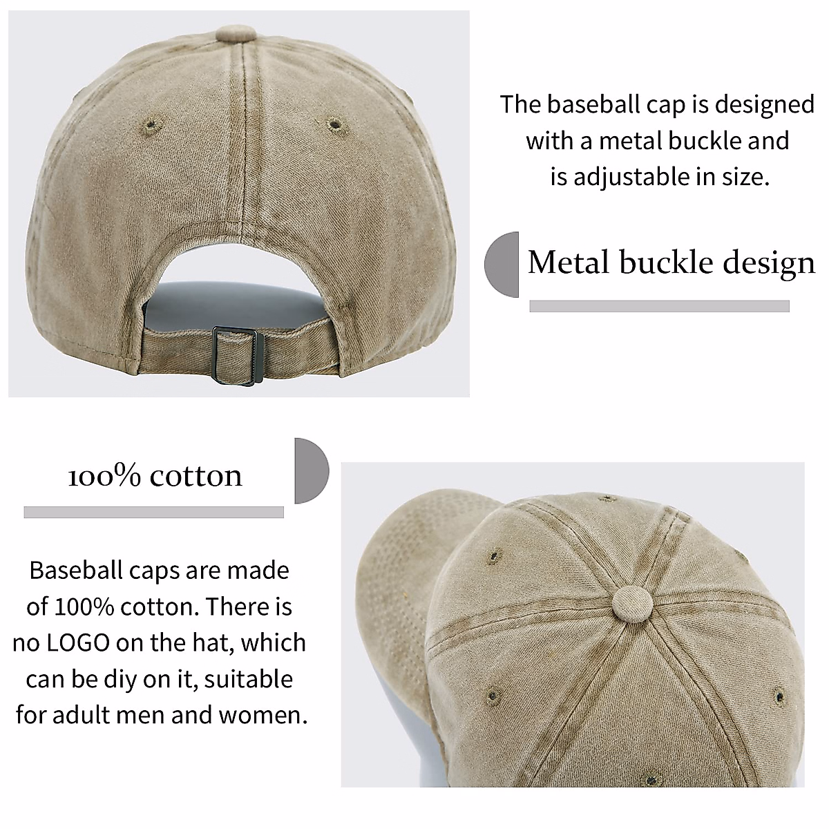 Edoneery Men Women Baseball Cap-Low Profile Adjustable Washed Cotton Golf Dad Hat Khaki