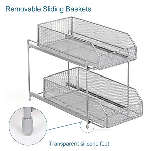 MOOACE 2 Tier Under Sink Organizer, Bathroom Kitchen Countertop Under Sink Cabinet Organizer with Sliding Storage Drawer