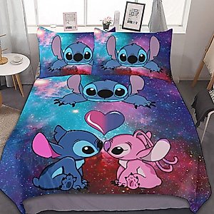 MSLuLa Cartoon Bed Duvet Cover Cute Kids Adults Bedding Sets Anime 3D Printed Lightweight 3 Pieces Comforter Cover Sets with 1 Duvet Cover and 2 Pillow Cases, Queen