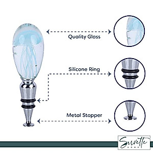 Glass Jelly Fish Wine Stopper - Light Blue
