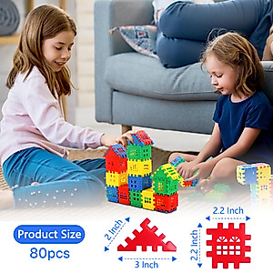 hirebird Building Block 80Pcs, Building Blocks for Toddlers 3-5,Children Building Toys,Fun Blocks for Toddlers,Waffle Blocks, Toy Stacking Block Sets