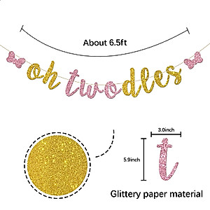 INNORU Oh Twodles Banner - Happy 2nd Birthday Party Decor for Girls - Cartoon Mouse Theme 2nd Birthday Party Decorations Supplies, Pink & Gold Glitter