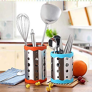 Sunwinc Kitchen Utensil Holder -Utensil Container - Utensil Organizer Caddy - 18/10 Stainless Steel with Antiskid Silicon Rubber Ring Flatware Cutlery Chopsticks Utensil Holder (Orange, 7 inch)