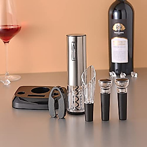 AIOVEN Electric Wine Opener with Charging Base, Automatic Electric Wine Bottle Corkscrew Opener Gift Set with 2-in-1 Aerator & Pourer, Foil Cutter, 2 Vacuum Stoppers, Rechargeable