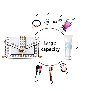 Qiayime Purses and Handbags for Women Rhinestone Fashion PU Leather Top Handle Crystal Chain Rivet Satchel Shoulder Tote Crossbody clutch Bags