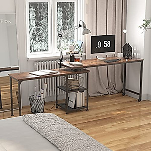Need Mobile Computer Desk with Storage Shelves L-Shaped Rotating Corner Desk Home Office Desk Study Writing Desk with Wheels 55 Inches, Retro