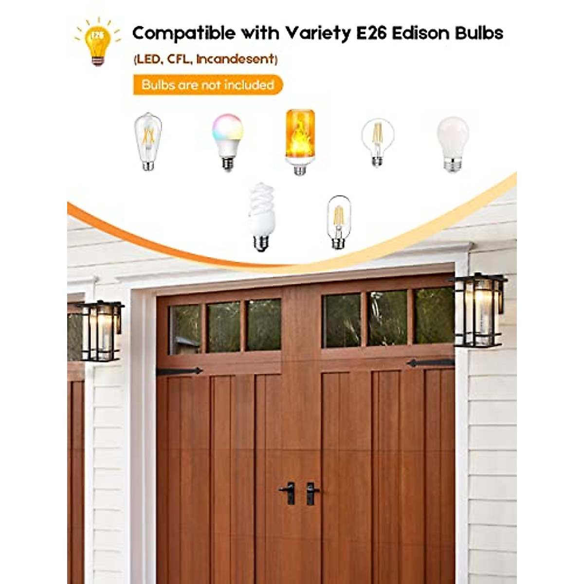 Rustic Outdoor Wall Light Fixture 13.8"H Waterproof Exterior Wall Sconces Black Metal with Clear Seeded Glass Shade Outdoor Wall Lantern for Exterior House Patio Porch,Entryway,Garage Wall Lamps