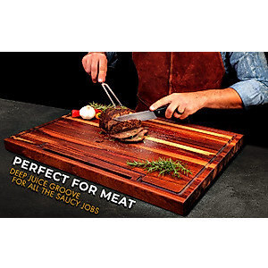 WuudCo Butcher Block Cutting Board | 18x24 Large Board for Meat Cutting, Large Charcuterie Board, Teak Handmade Cutting Boards, Thick Best Wood Cutting Board