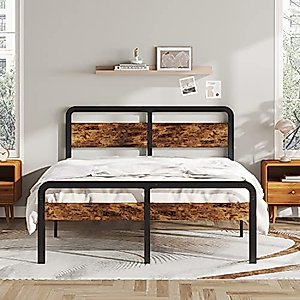 Upcanso Full Size Bed Frame with Wood Headboard and Footboard, Platform Full Bed Frame No Box Spring Needed with Heavy Duty Slats, Easy Assembly