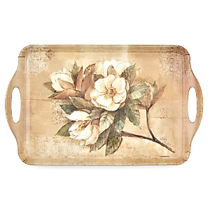 Pimpernel Sugar Magnolia Collection Large Handled Tray | Serving Tray for Lunch, Coffee, or Breakfast | Made of Melamine for Indoor and Outdoor use | Measures 18.9" x 11.6" | Dishwasher Safe